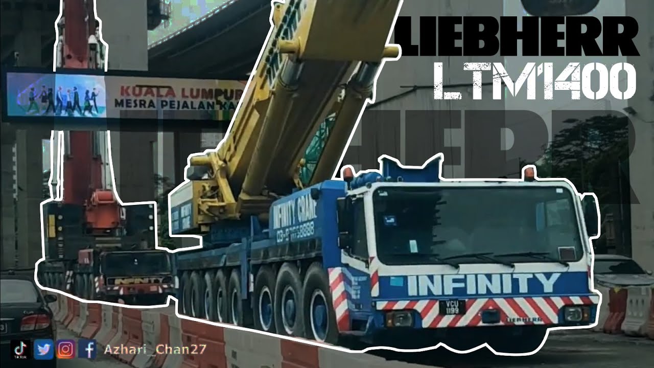 2 unit Liebherr LTM1400 launching beam - YouTube