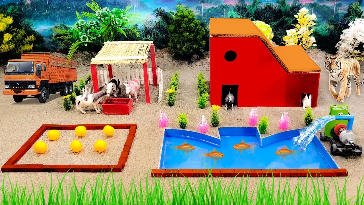 DIY mini Farm Diorama with House For Cow , Rabbit and Dinosaur House ...