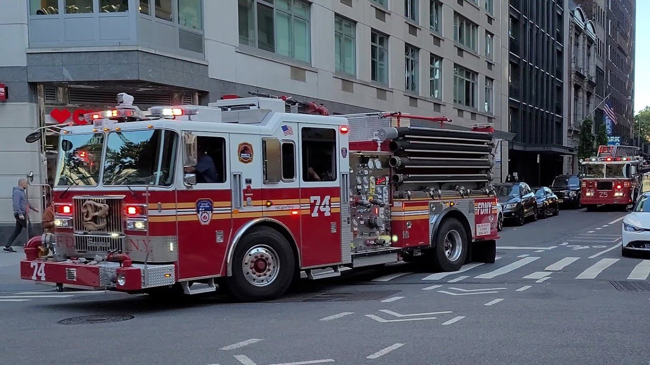⁴ᴷ FDNY NEW Engine 74 and Spare Ladder 25 Responding (EQ,Horn,Spare ...