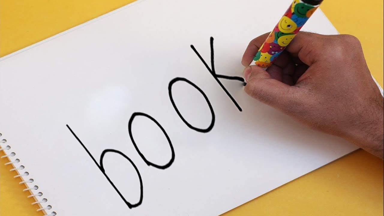 How to drawing surprisely turn (BOOK)Word into A Cartoon Man ! Funny ...