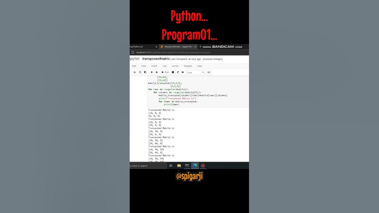 Program To Find The Transpose Of A Matrix ☺️ Python Coding Program Youtube