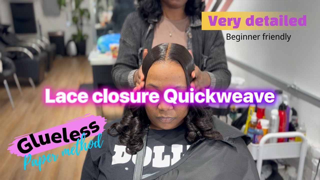 How to: Lace closure Quickweave (GLUELESS/PAPER METHOD) - YouTube