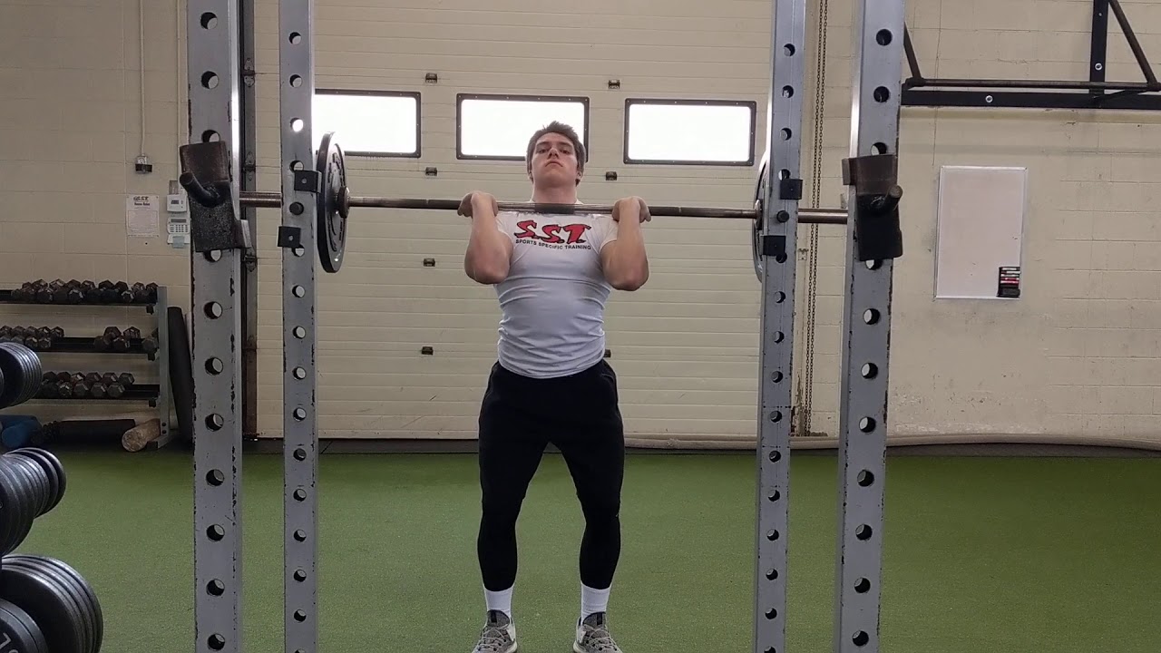 Barbell Push Press Close Grip Front - YouTube