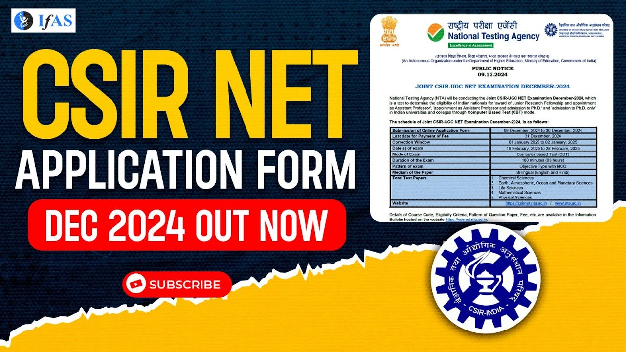 CSIR NET Chemistry Application Form Out! | Dec 2024 Notification - YouTube