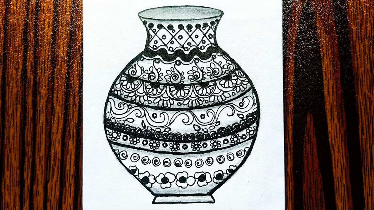 Pot Mandala art Step by step | Matka mandala drawing | Zentangle art ...
