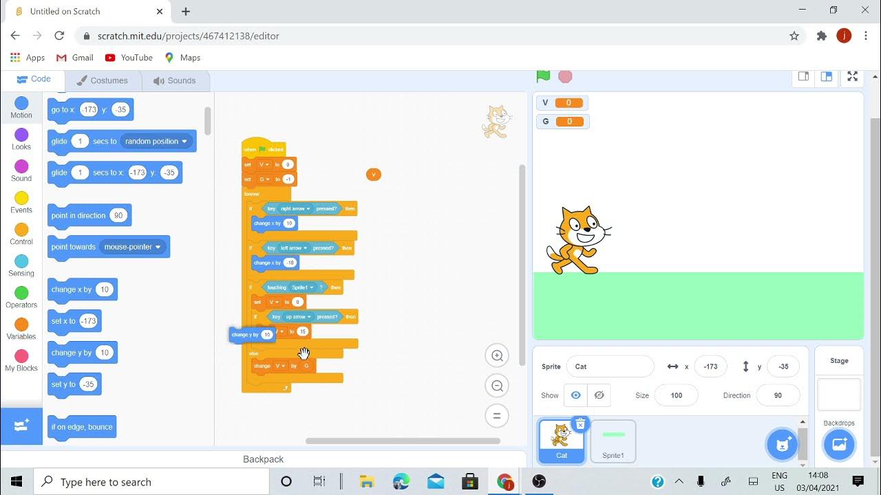 Scratch- How to make a sprite go left right and jump? - YouTube