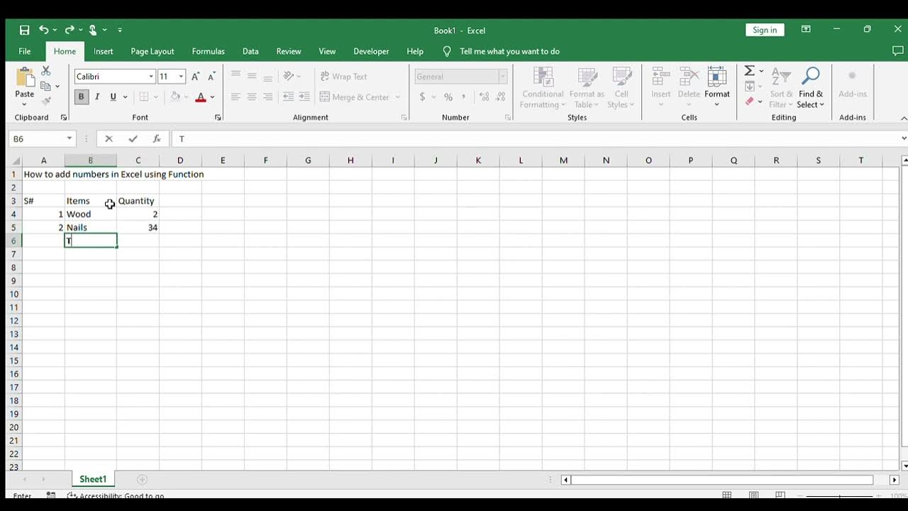 How to add numbers in Excel using Function - YouTube