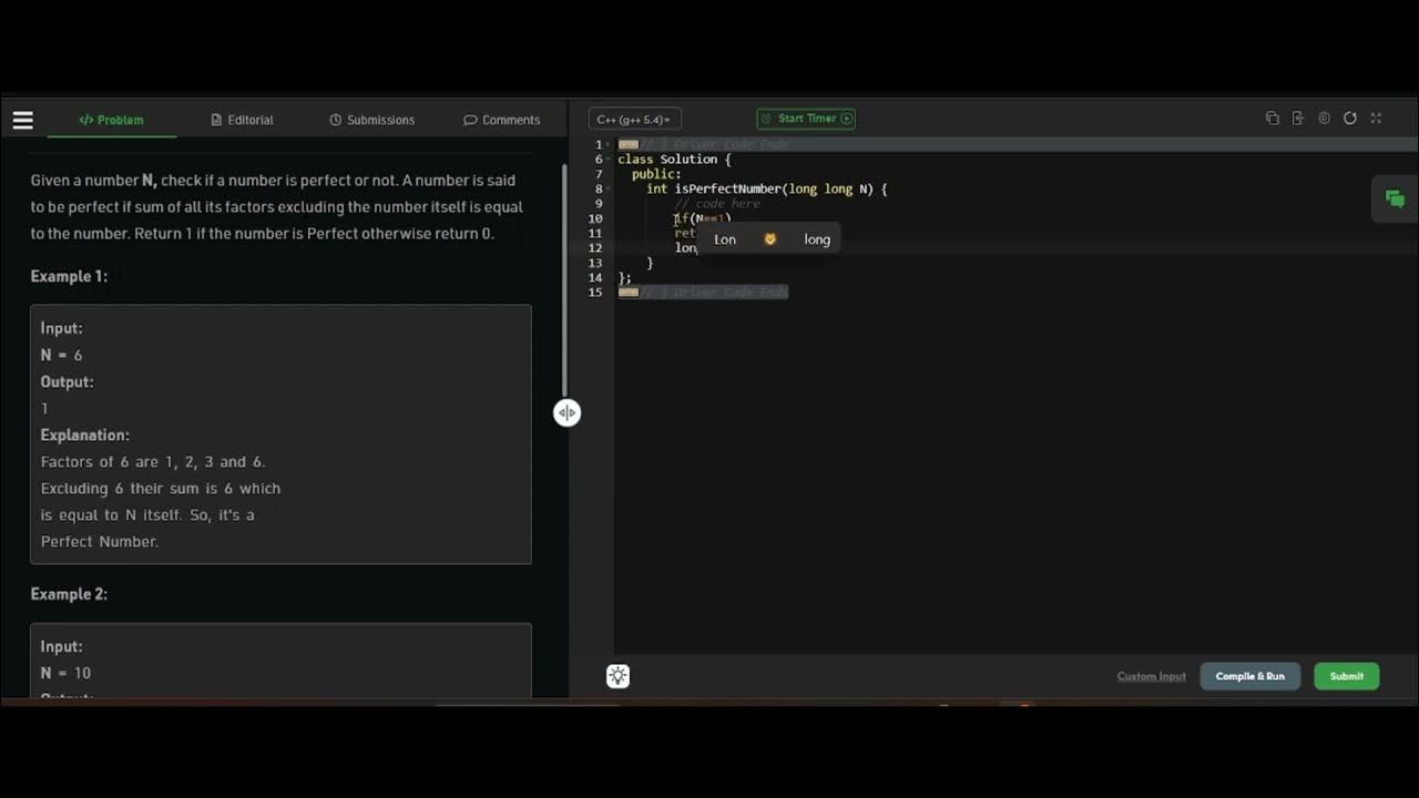7perfect Number Geeksforgeeks Programming 100dayschallenge Problemoftheday Youtube