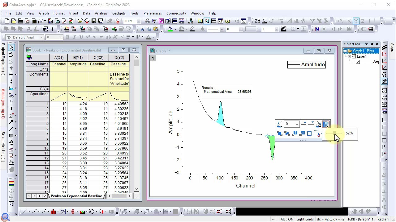 How to color the integrated area of the peaks - YouTube