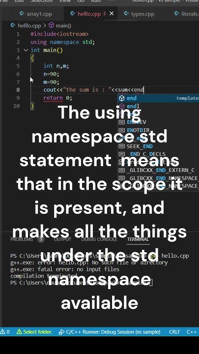 Summation of numbers in C++/cpp using namespace - YouTube