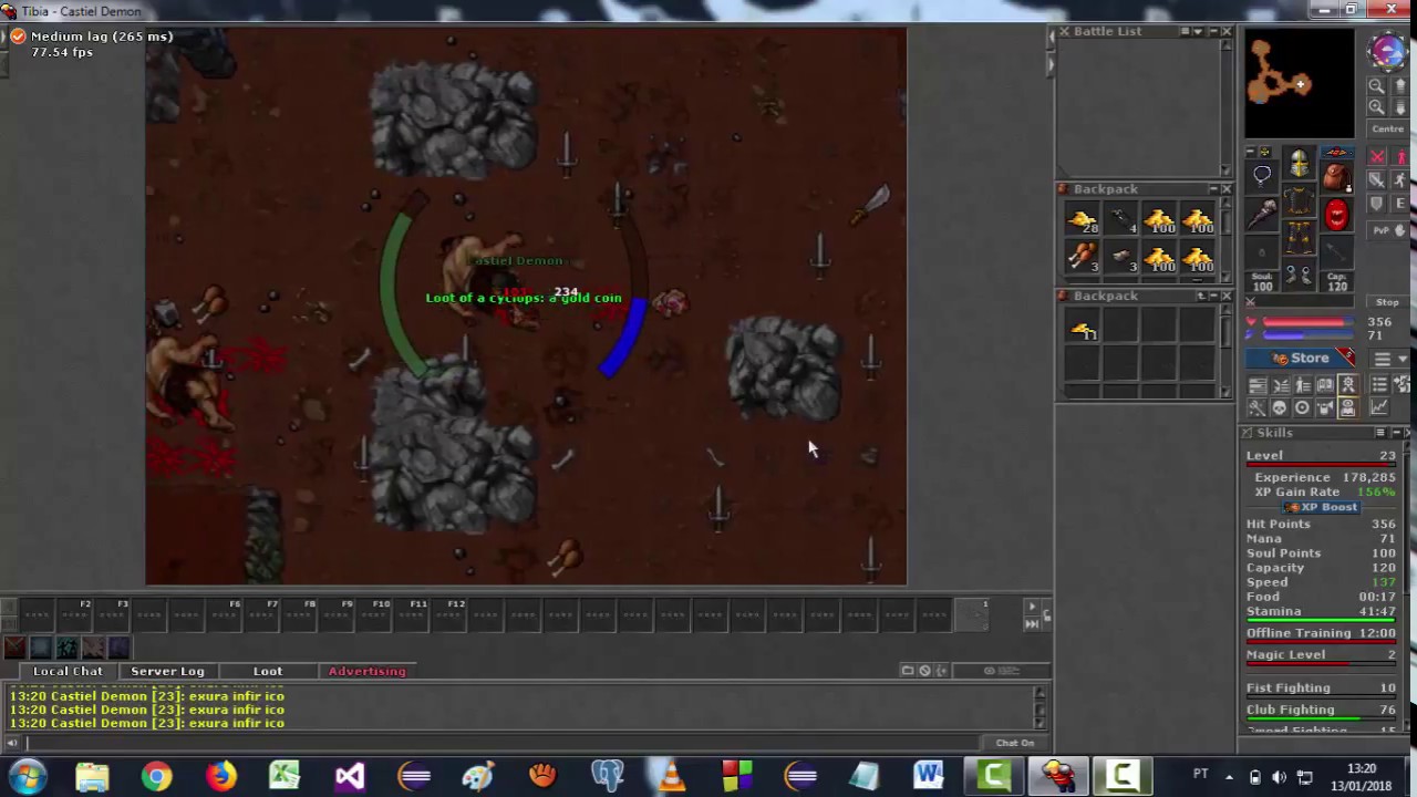 Caçando Cyclops em Thais Recomendável level 8 ao 20 e Fibula Rotworm ...