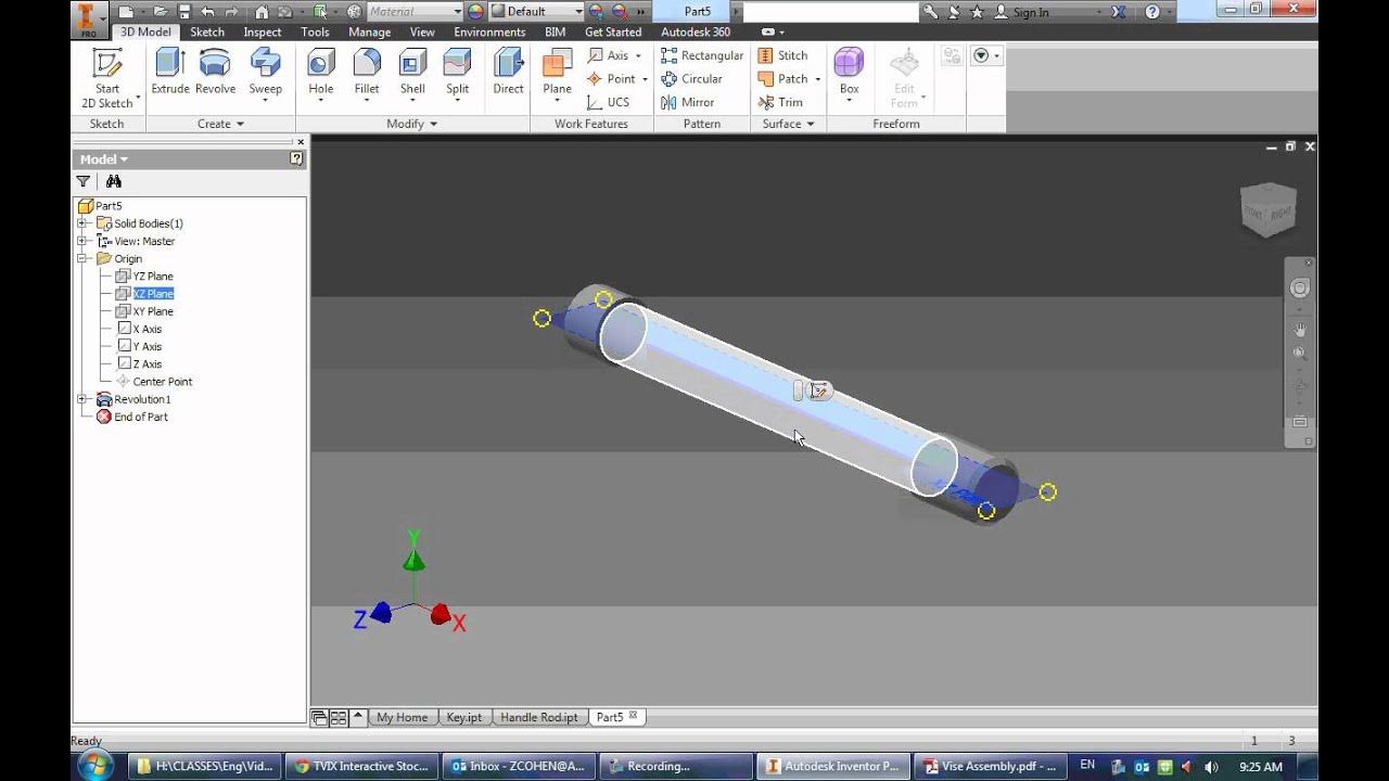 Autodesk Inventor Tutorials Vise Part 4-Screw - YouTube