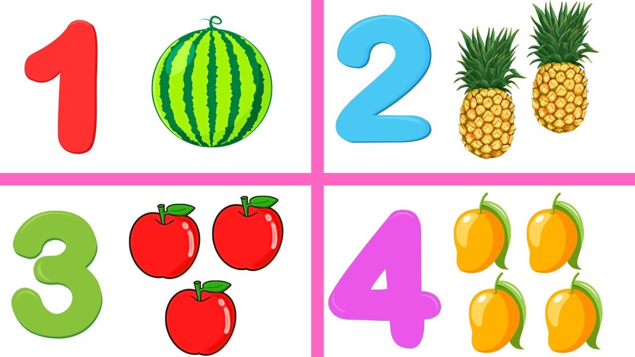 Learn 1 to 10 Numbers & Fruit Names | 123 Number Names | 1234 Counting ...
