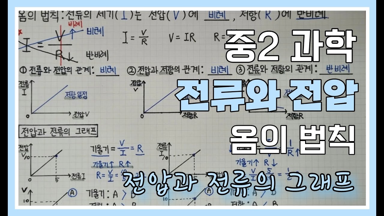 중2과학 전기와 자기 전류와 전압의 관계 옴의 법칙 전압에 따른 전류의 그래프 전류와 저항의 관계 과학 요점정리