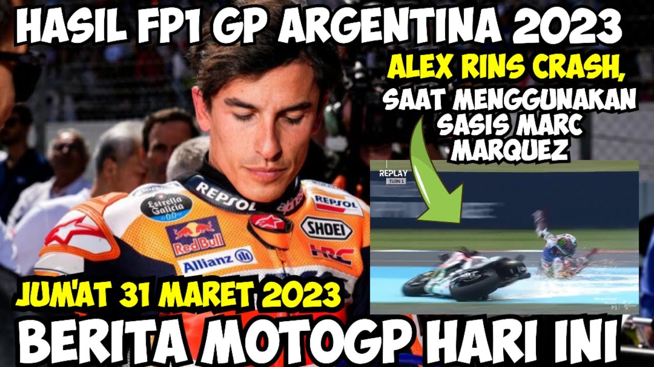 NGERI🔥ALEX RINS CRASH SAAT MENGGUNAKAN SASIS MARC MARQUEZ DI FP1 MOTOGP ARGENTINA 2024🔥MOTOGP ...