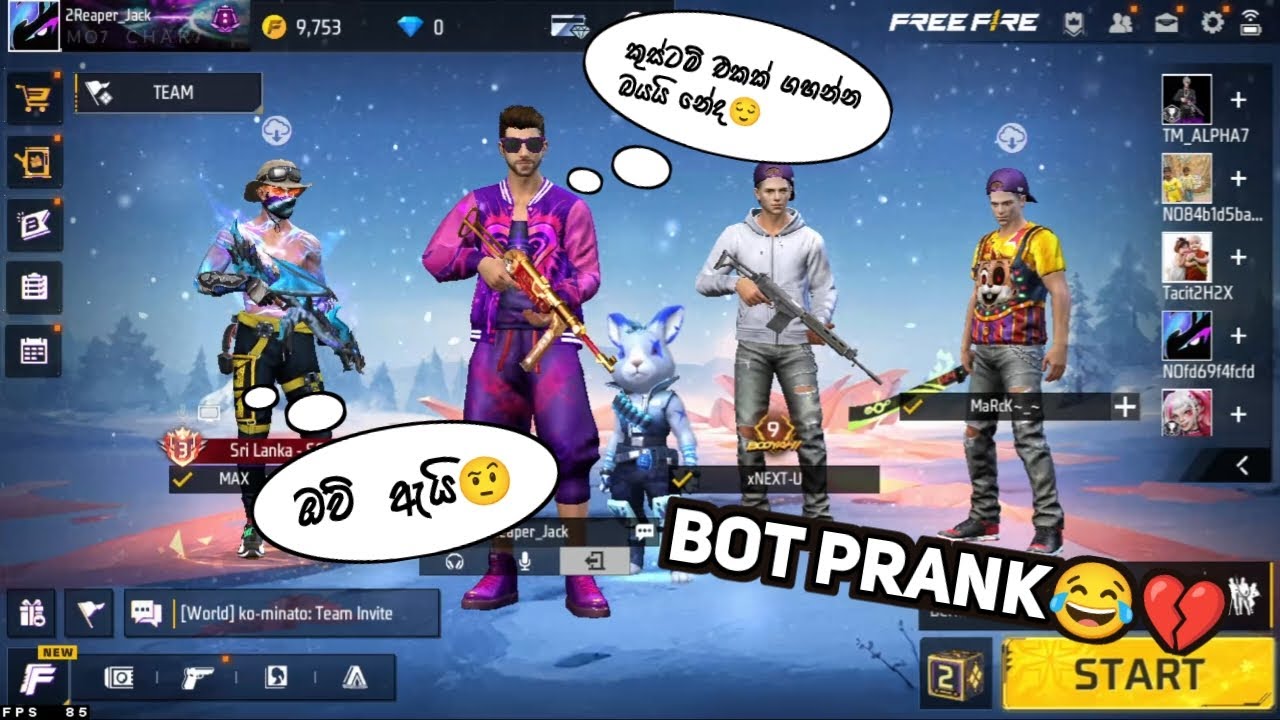කොල්ලොන්ට දුන්න බොට් ප්‍රෑන්ක් එක | Free Fire Bot Prank | Garena Free Fire - YouTube