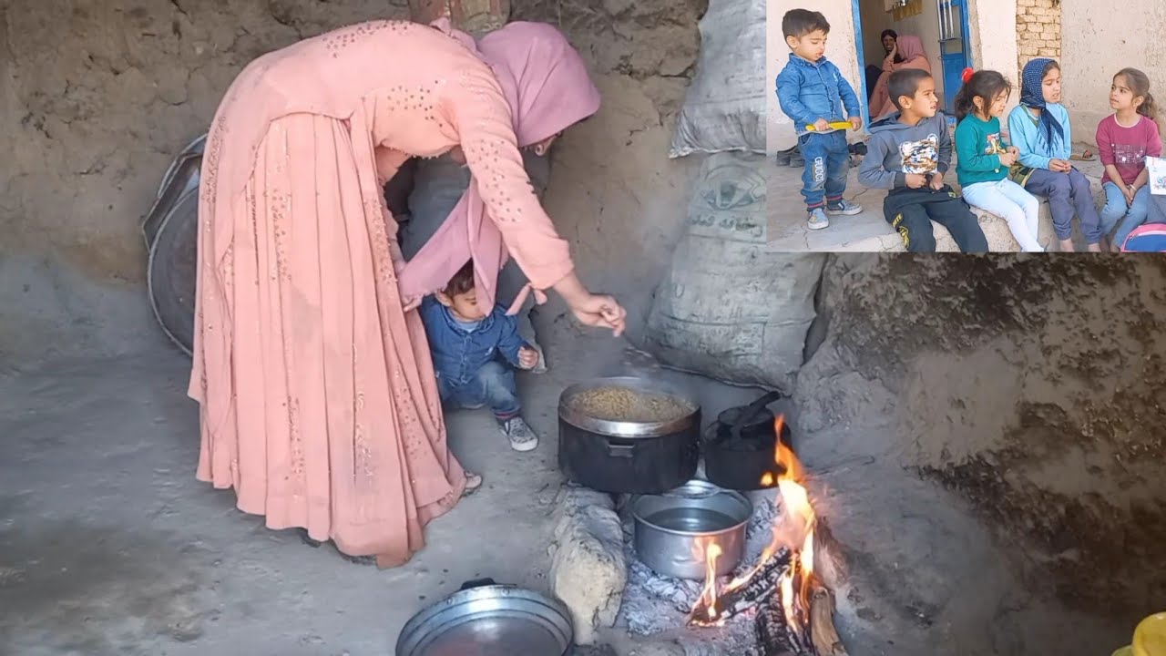 Nomad and villagers, village children, with family, work and ...
