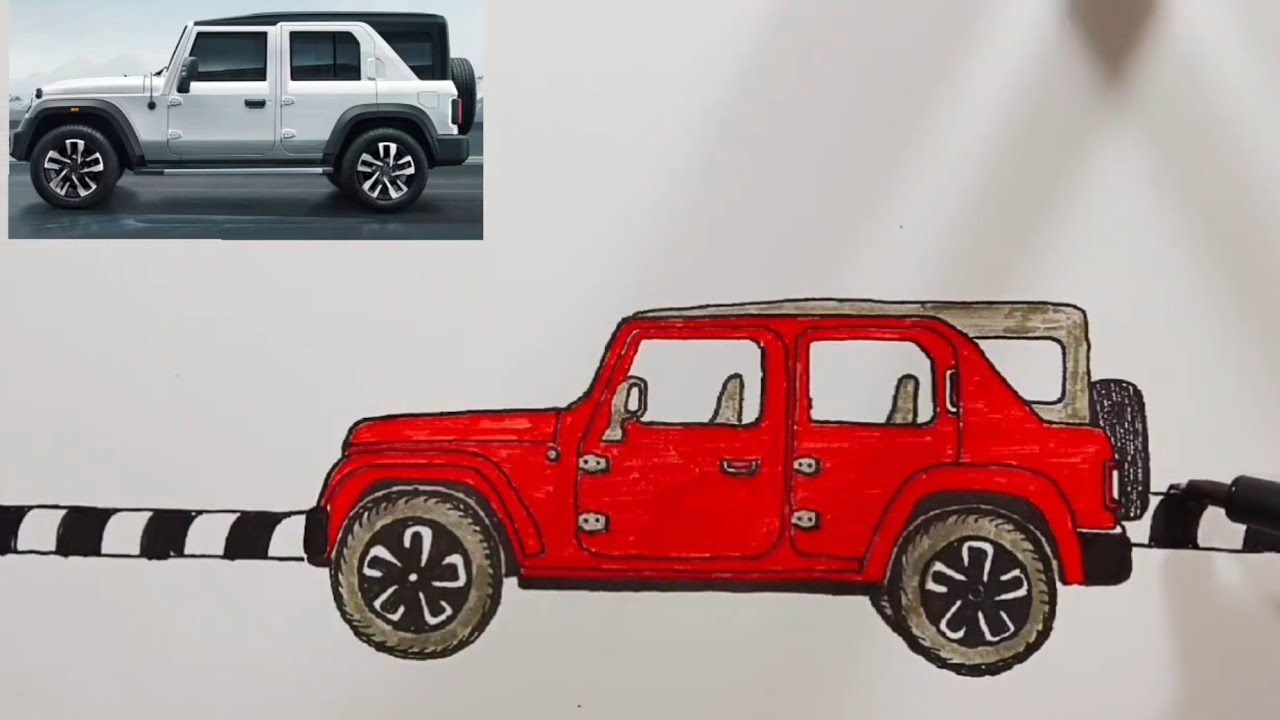 How to Draw New Mahindra Thar Roxx | Jeep drawing | Thar Off roading ...