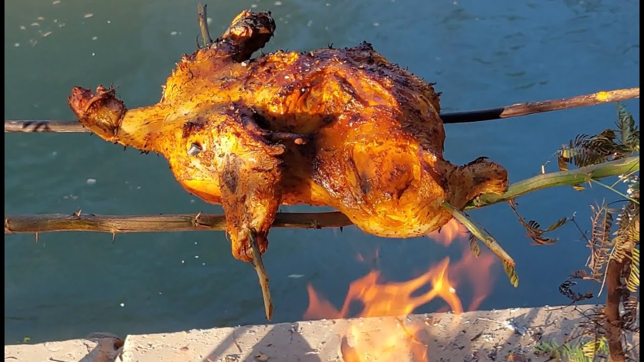 Making Traditional Crispy, Tender and Juicy Chicken on embers - YouTube