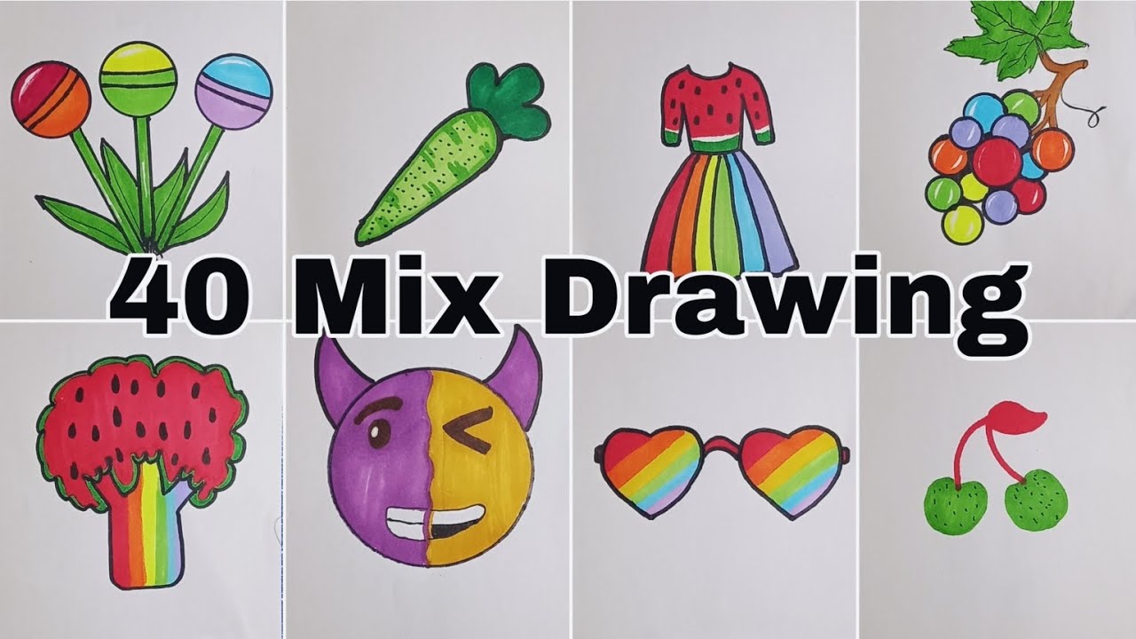 40 Mix Drawing ||Coloring Mix ||Shorts || - YouTube