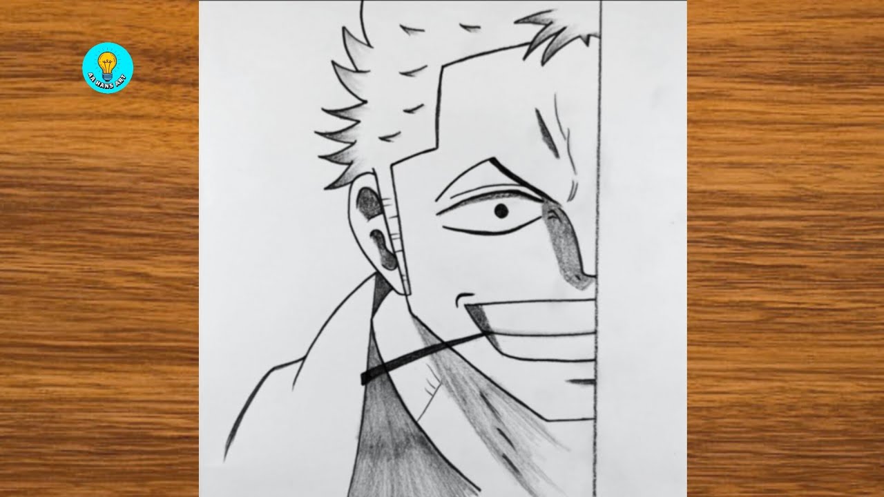 Zoro Half Face Drawing Tutorial | Easy One Piece Character Sketch for ...