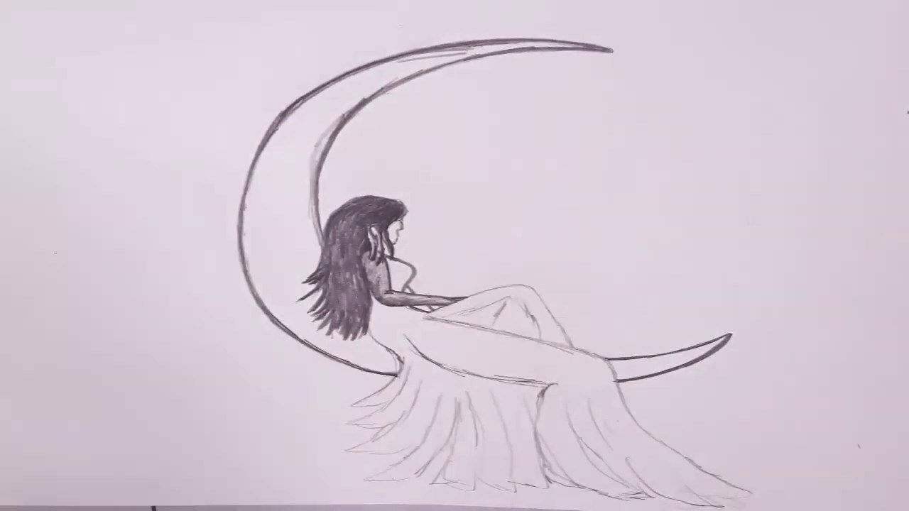 How to draw moon with angel Step By Step || Pencil Drawing || pencil ...