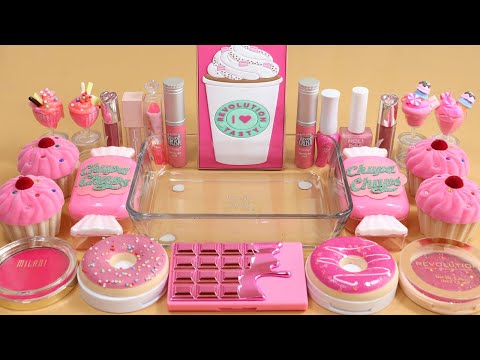 'PinkFood' Mixing'Pink'Eyeshadow,Makeup and glitter Into Slime.★ASMR★Satisfying Slime Video