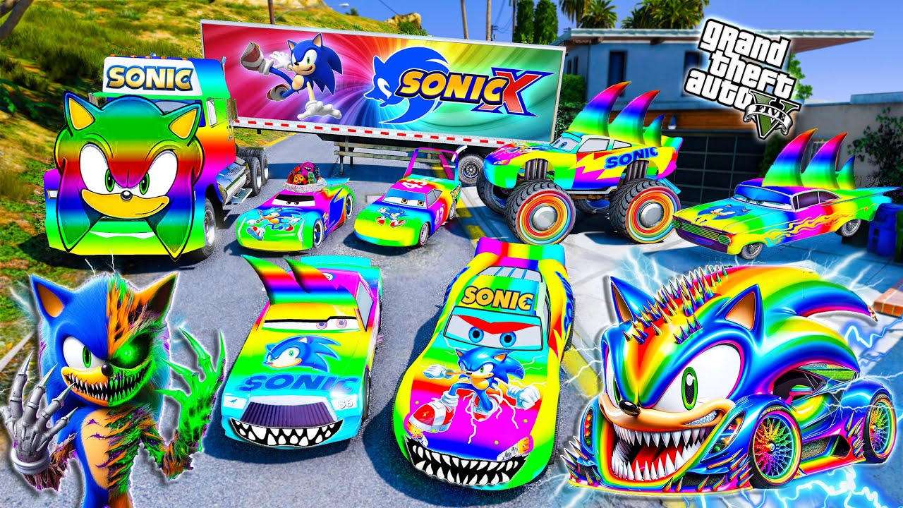 GTA V - Stealing RAINBOW SHIN SONIC SUPER CARS with Franklin and Sonic ...