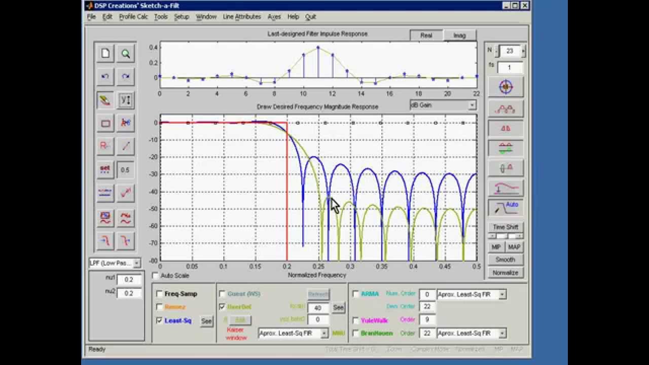Kaiser Windowing a Lowpass Digital Filter with Sketch-a-Filt - YouTube