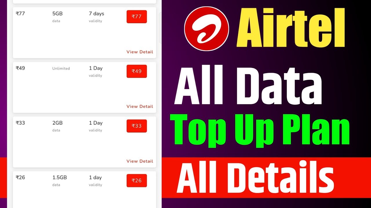 Airtel All Data Top Up Plans All Details • Airtel Data Top Up ₹22 , ₹26 ...