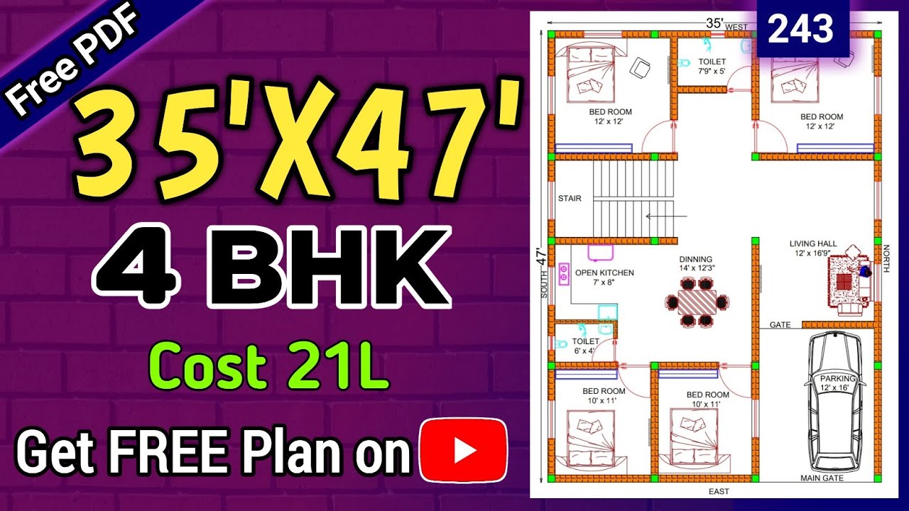 35 x 47 house plan with 4 bedroom interior design II 35 x 47 ghar ka ...