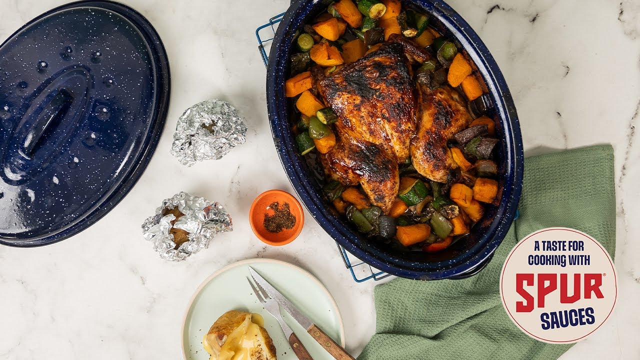 Spur Sauces Recipe: Spatchcock Chicken with Veggies - YouTube