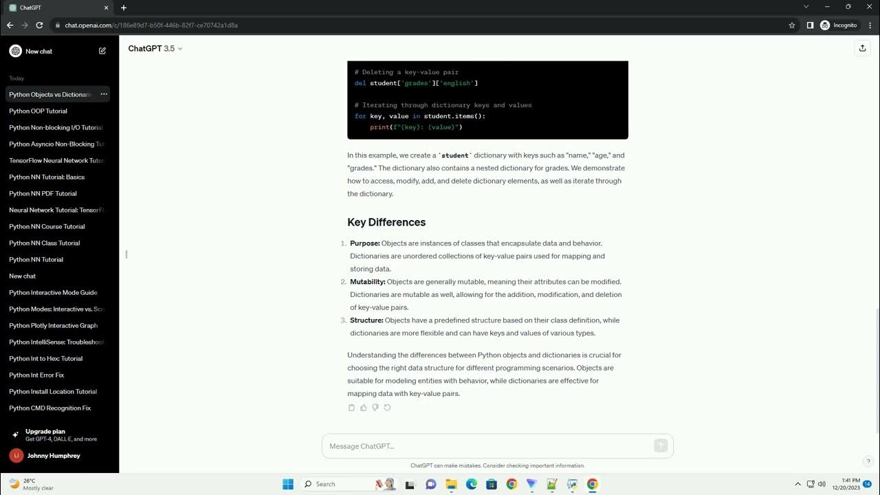 python objects vs dictionaries - YouTube