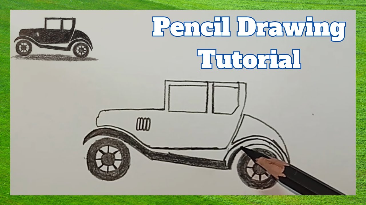 Pencil drawing a vintage car | Old car drawing tutorial step by step ...
