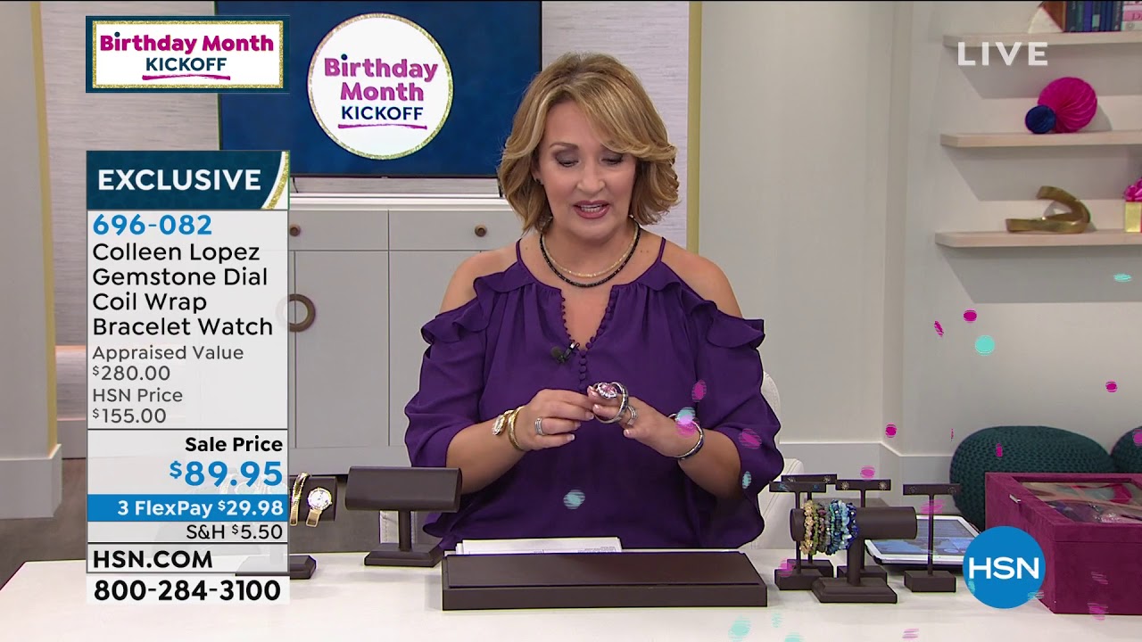 Colleen Lopez Round Gemstone Dial Coil Wrap Bracelet Wat... - YouTube