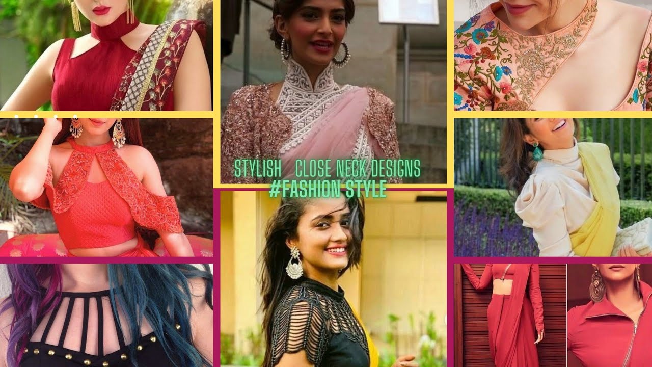 Top 100 Latest Close Neck Blouse Designs | Fresh&Stylish High Neck ...