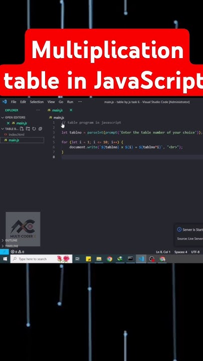 Task#6 Multiplication Table in JavaScript in prompt #shorts #javascript - YouTube
