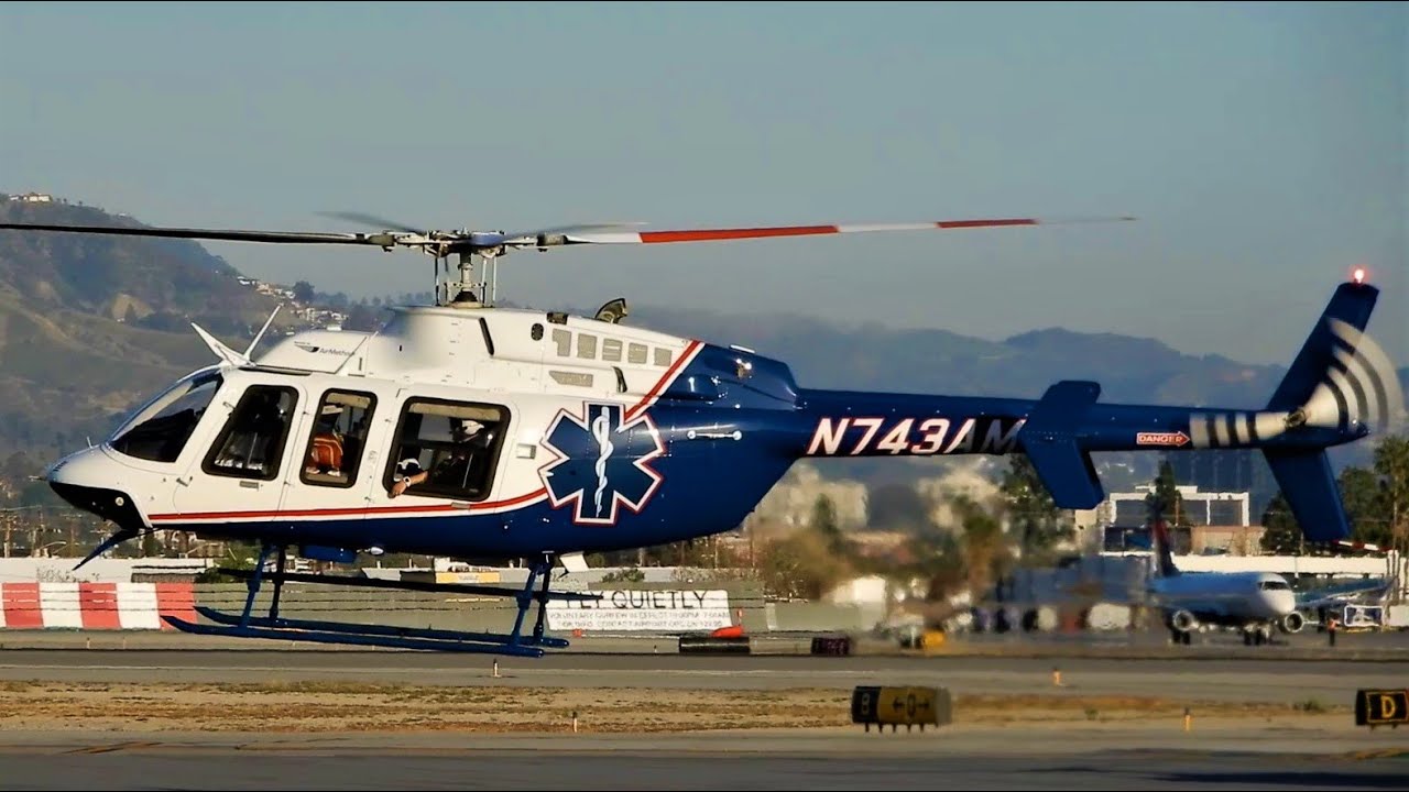 Bell 407 Start-Up & Takeoff Helicopter Air Ambulance N743AM - YouTube