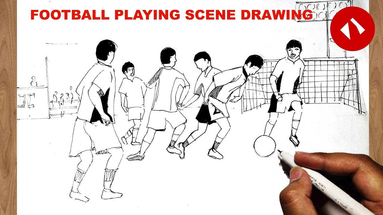 Football playing scene drawing easy step by step | FIFA world cup ...