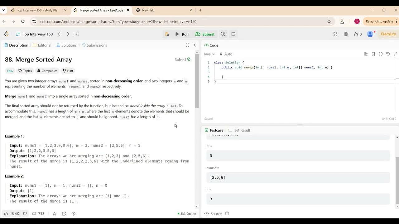Merge sorted array | LeetCode | Java | Optimal Solution | Explanation | Important - YouTube