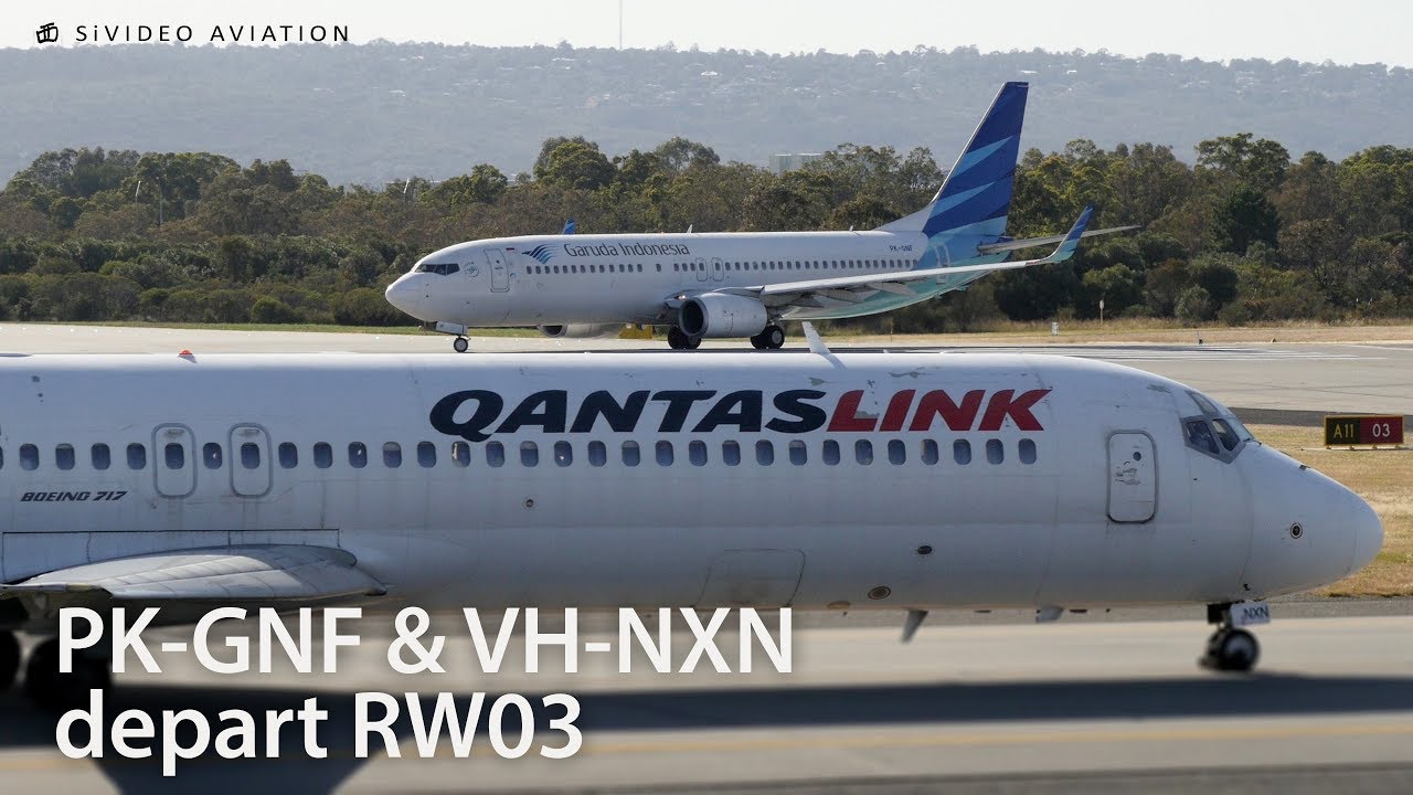 Garuda Indonesia (PK-GNF) and QantasLink (VH-NXN) depart Perth Airport ...