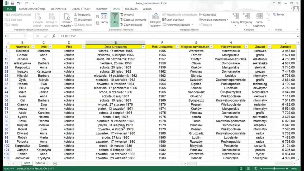 MS Excel - Bazy danych - YouTube