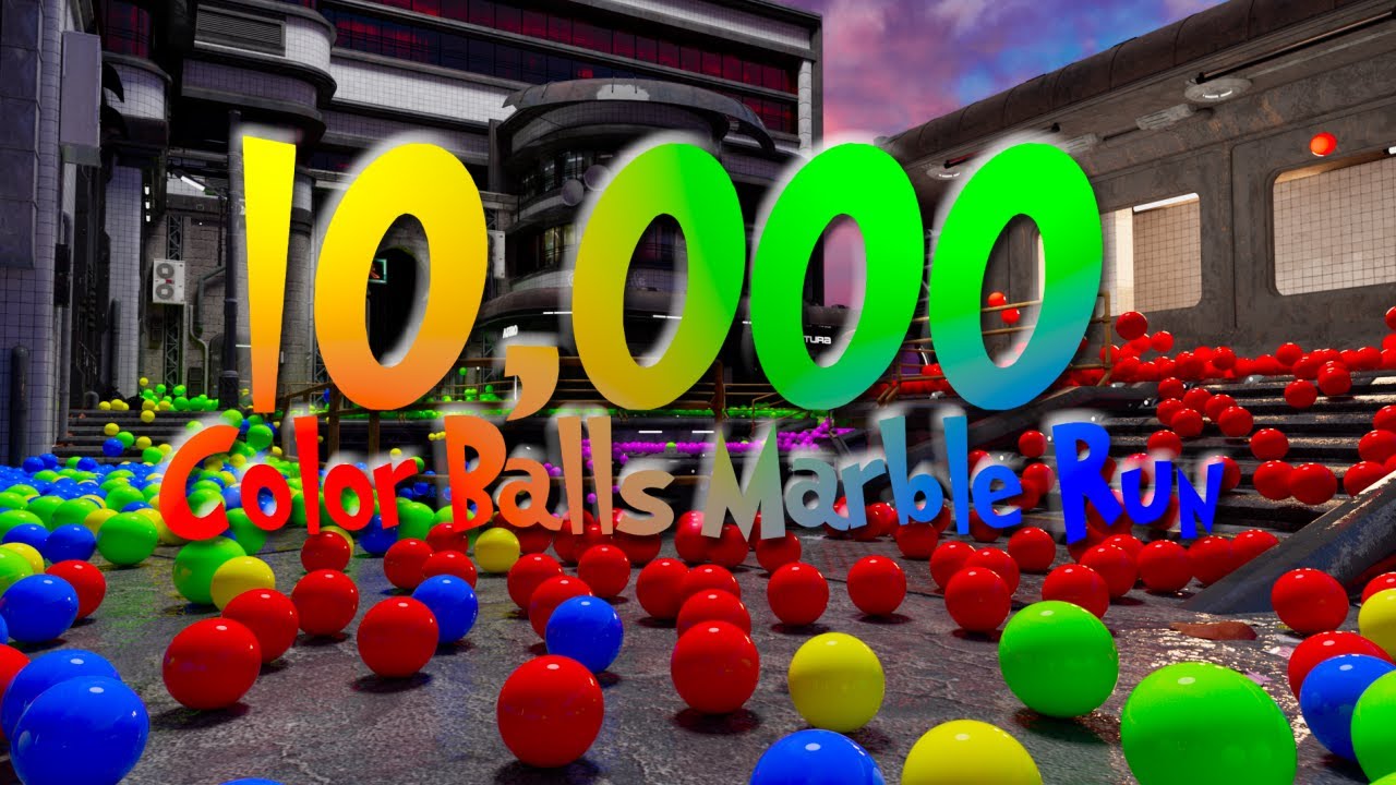 10,000 Color Balls Marble Run Through CyberTown - YouTube