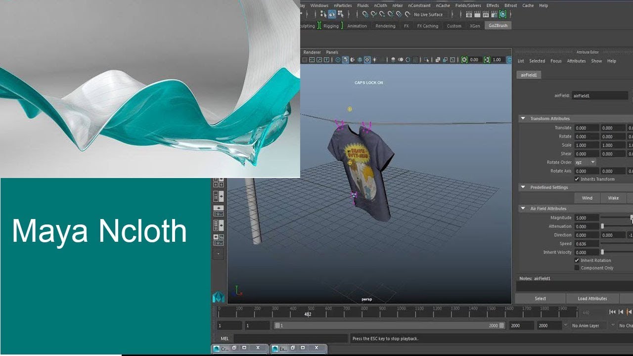 Maya nCloth drying on cloth line. - YouTube