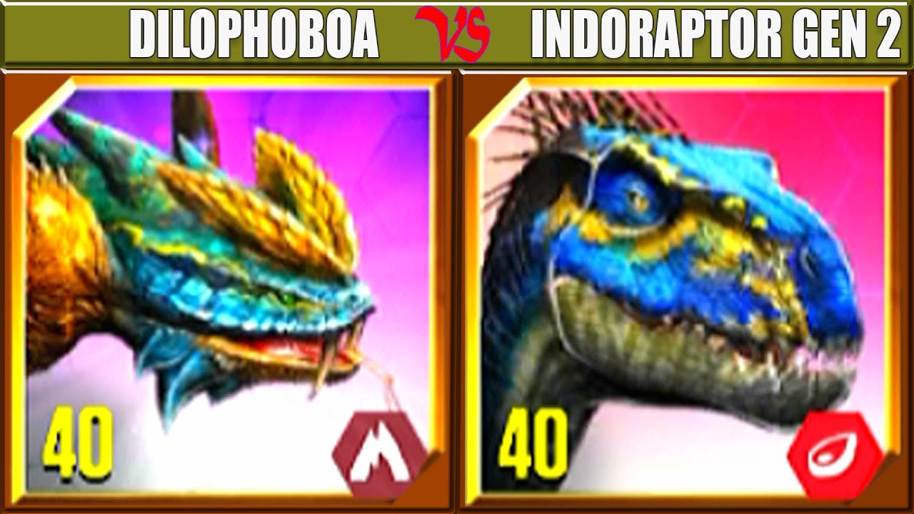 DILOPHOBOA VS INDORAPTOR GEN 2 | JURASSIC WORLD THE GAME - YouTube