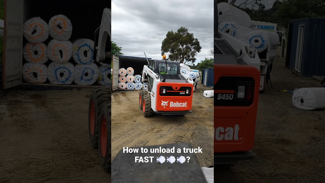 How to unload a truck load of synthetic turf fast with a bobcat s450 ...