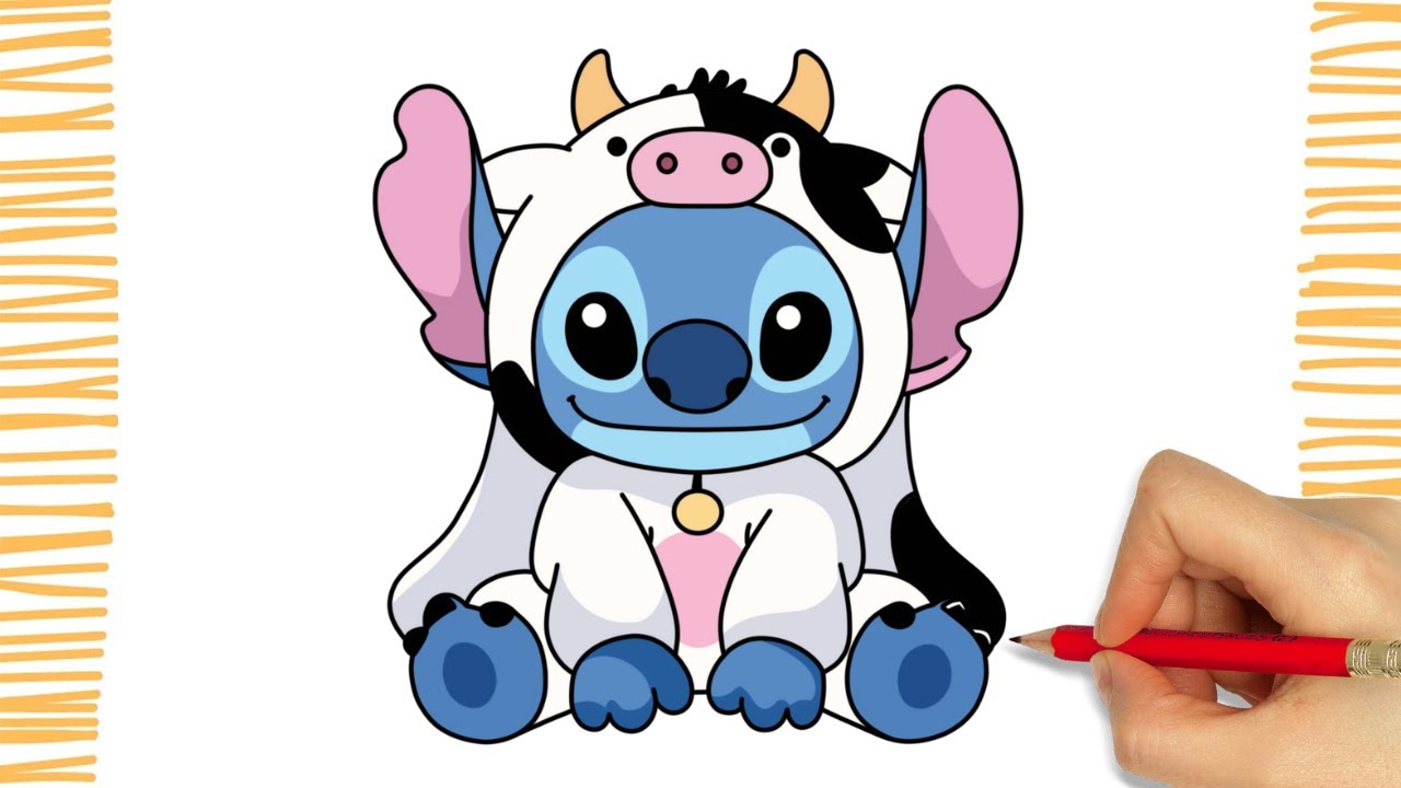 Como Dibujar a STITCH CON ROPA DE VACA I Paso a Paso I Muy Fácil - YouTube