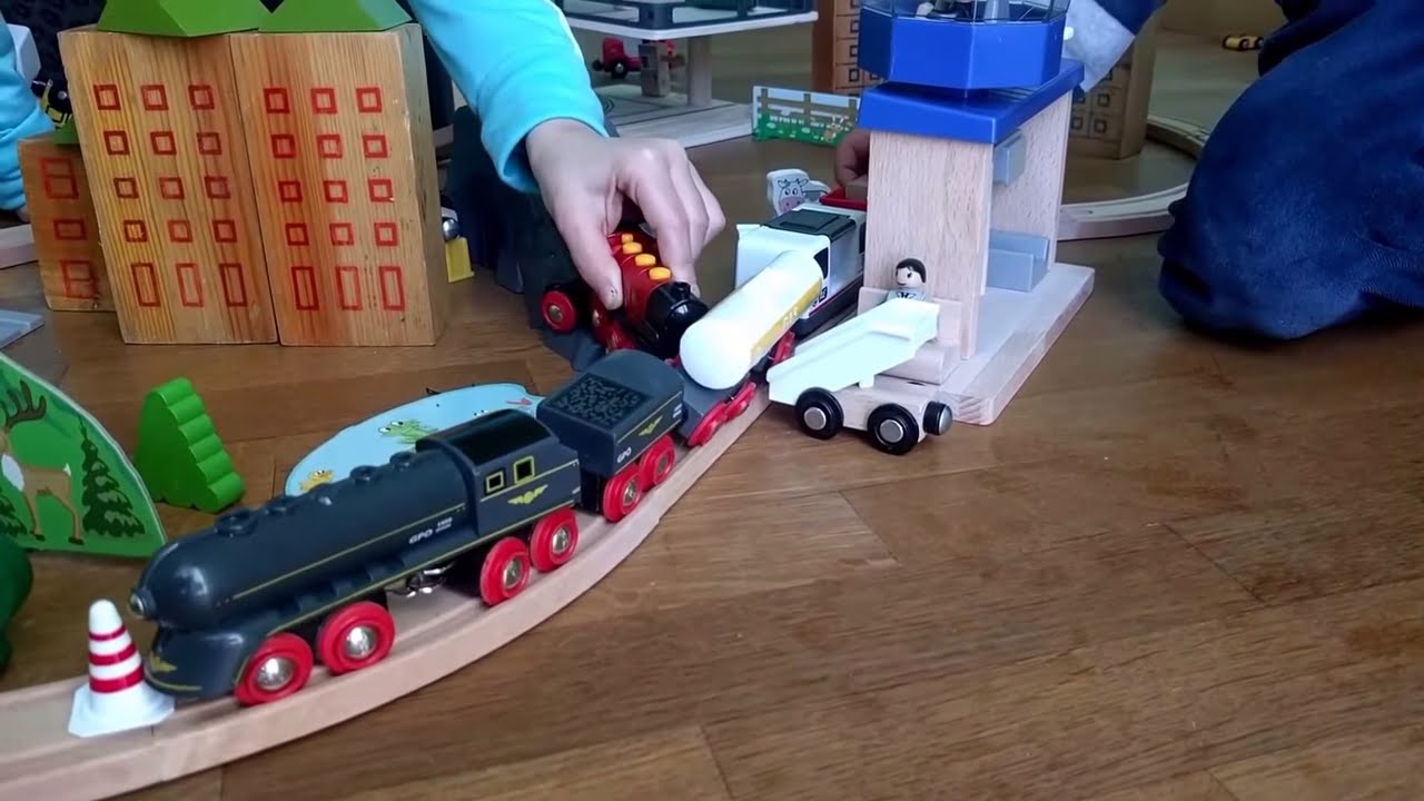 Wooden steam toy trains games set for children Mix - Cars Railways City ...