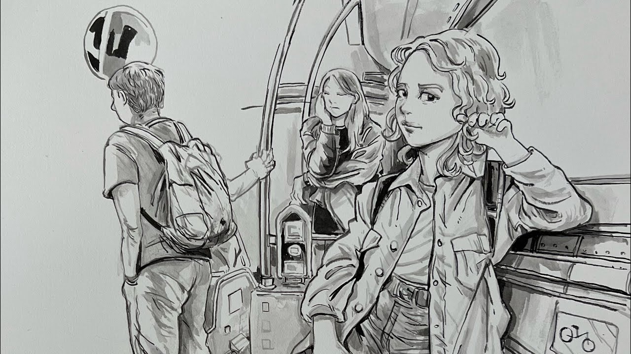 Drawing a busy scene part 2 - inkbrush on paper - YouTube