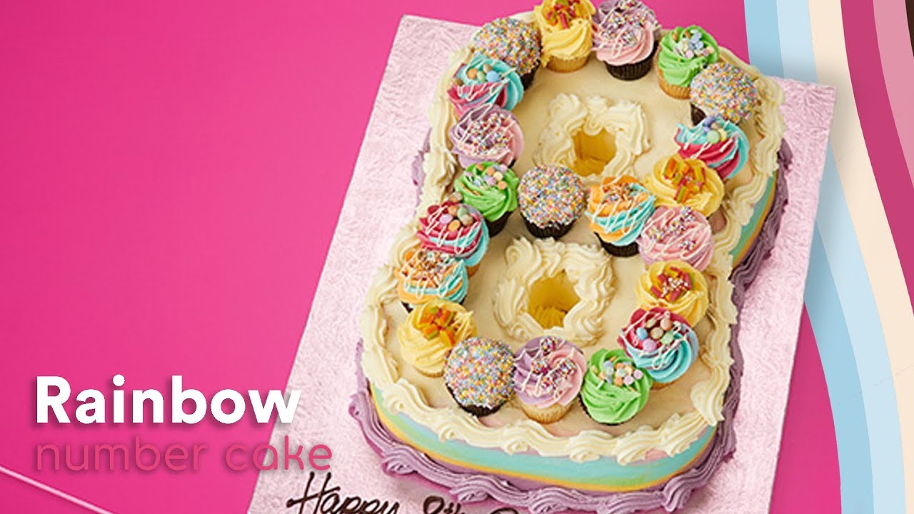 Rainbow Number Cake Lola's Cupcakes - YouTube